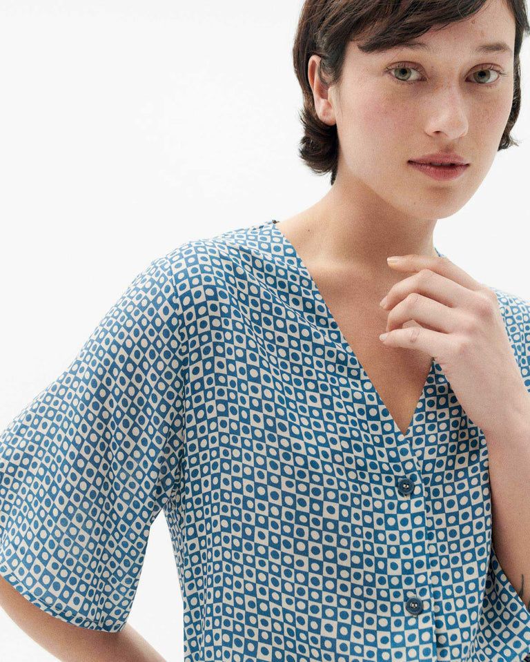 Bluse THINKING MU Blue Small Spots Libelula - TUREK